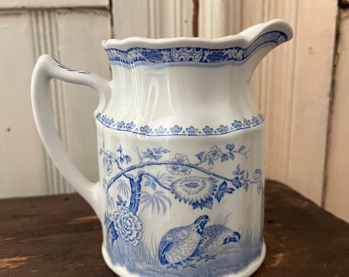 Antique Furnivals, English, Blue Quail Pitcher #684771 - Etsy