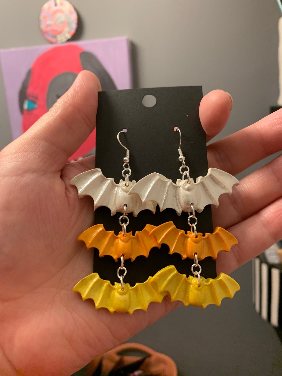 Halloween Candy Corn Bat Earrings - Etsy