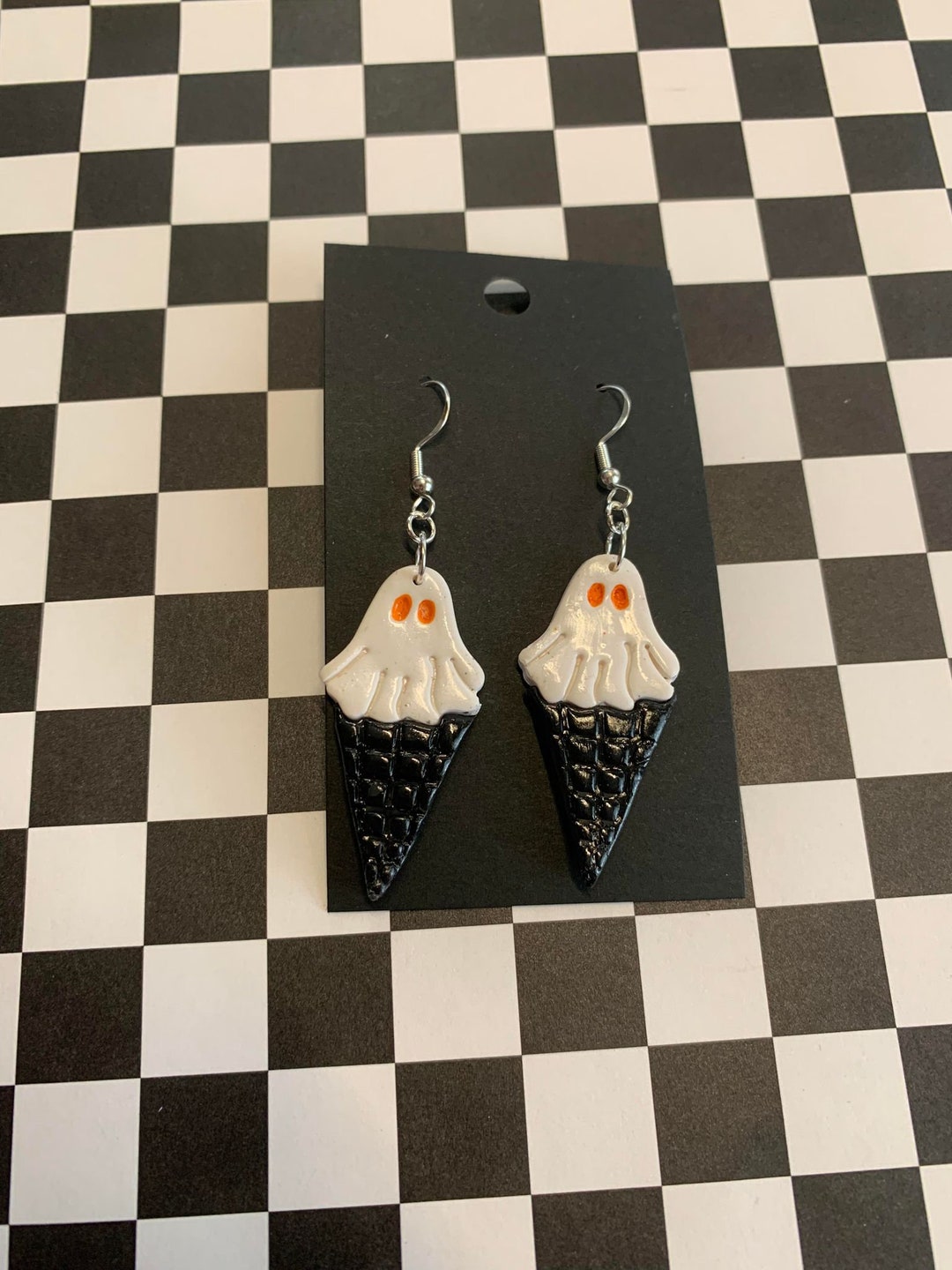 Summerween Ghost Ice Cream Cone Earrings - Etsy