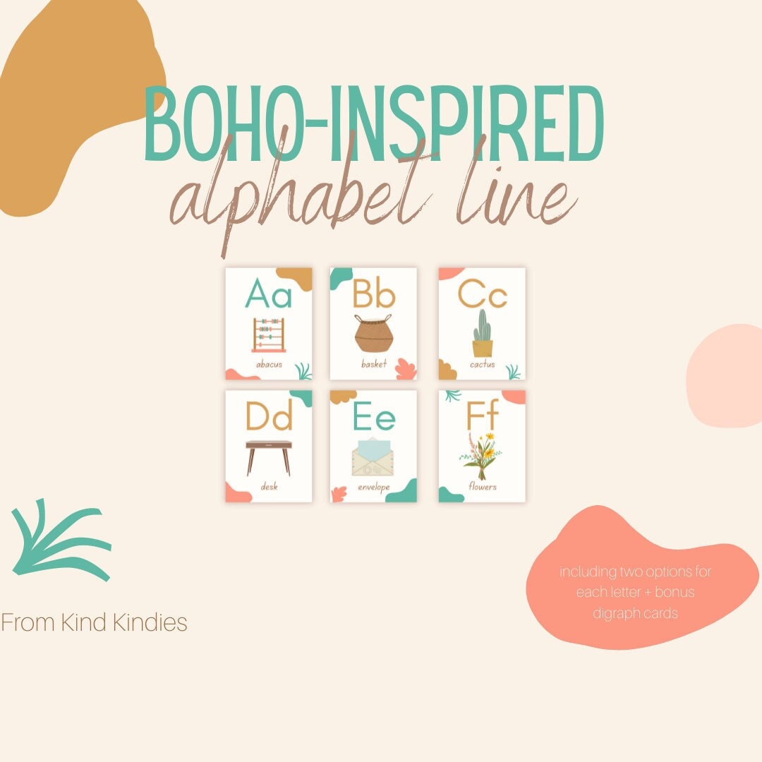 Simple Boho-inspired Alphabet Line or Flashcards - Etsy