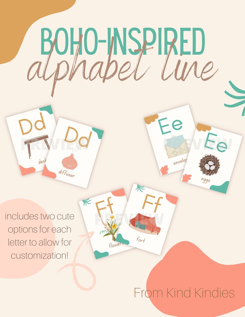 Simple Boho-inspired Alphabet Line or Flashcards - Etsy