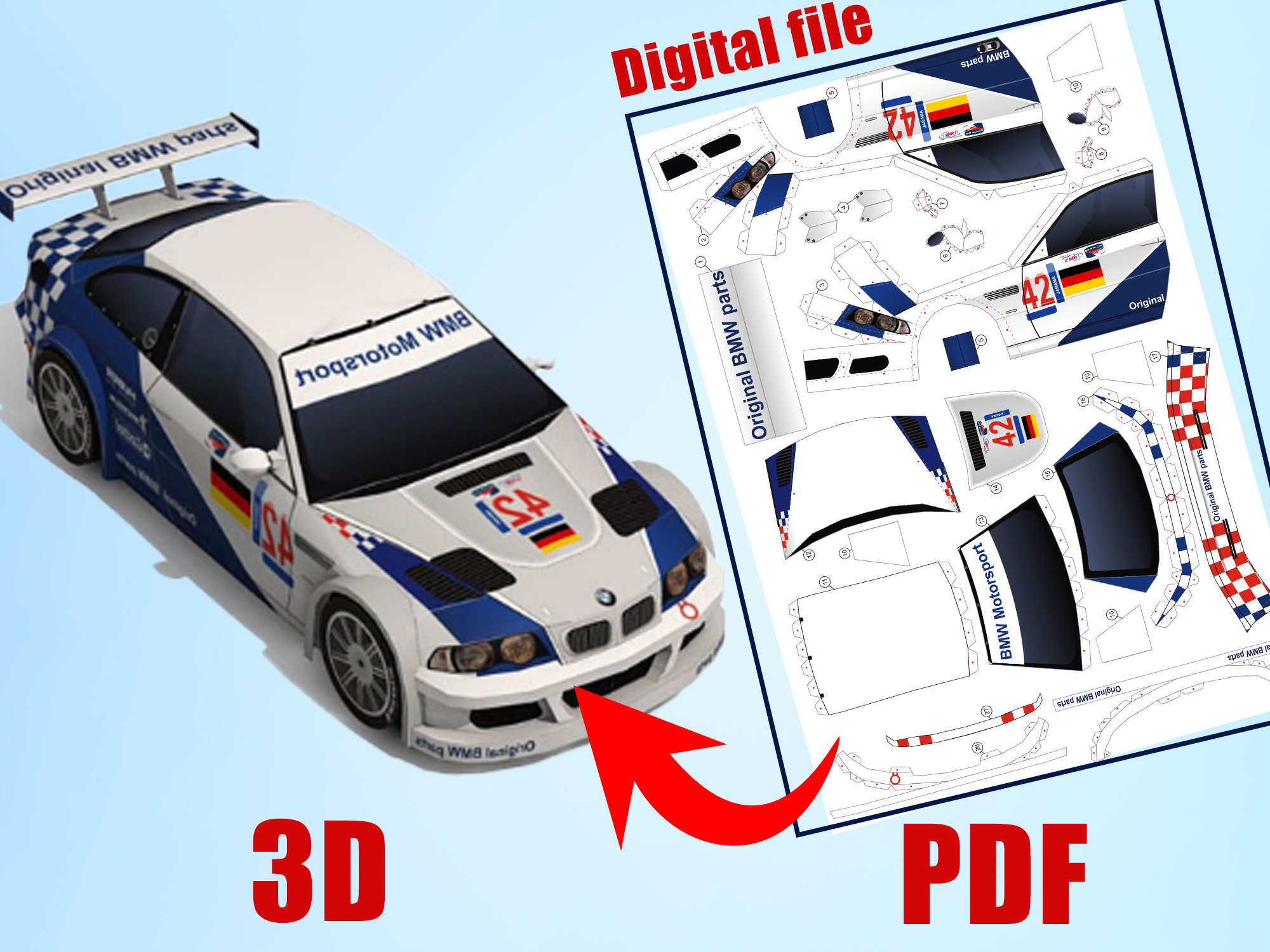 Car model Papercraft 3d Paper model car BMW parts Paper - Etsy France
