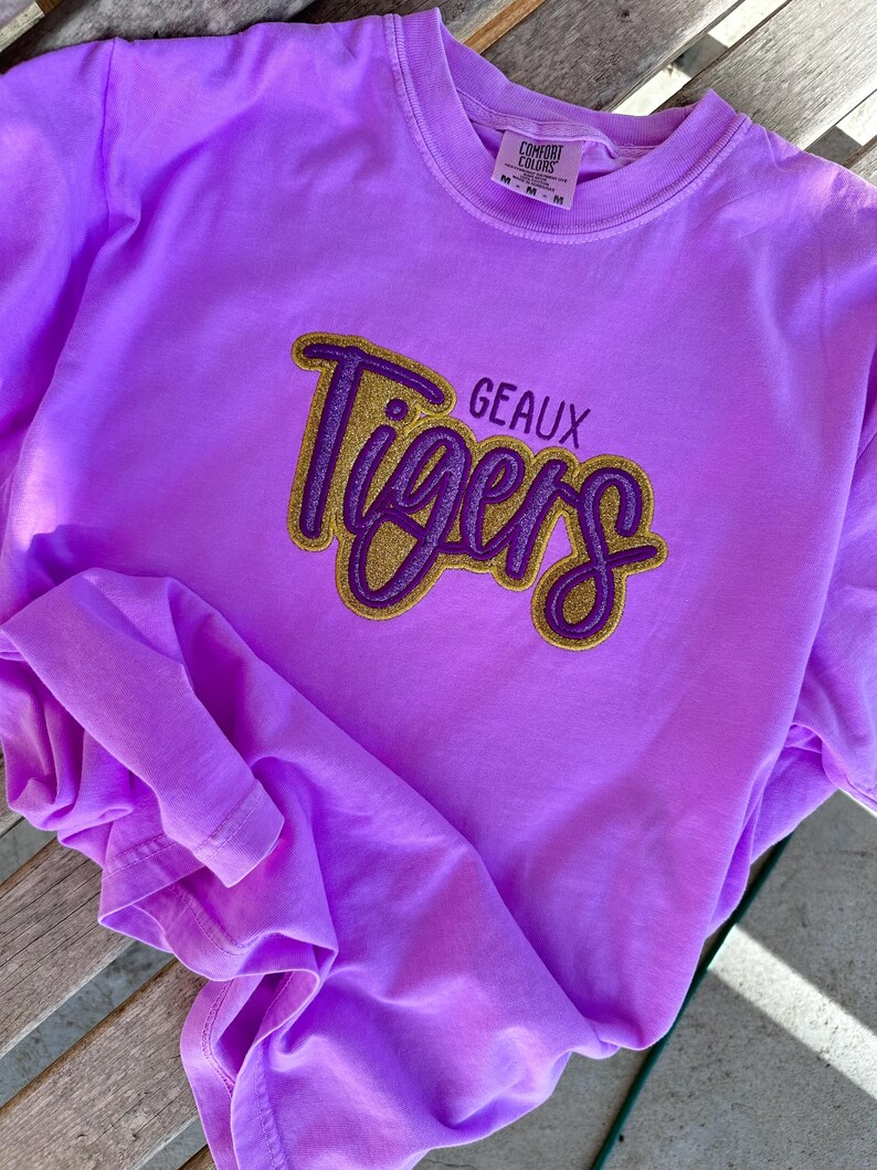 LSU Geaux Tigers Embroidered Vinyl Glitter Game Day Shirt - Etsy