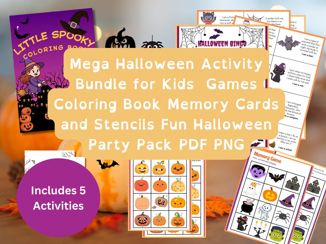 Printable Halloween Activity Bundle: Games, Coloring Book, Stencils ...