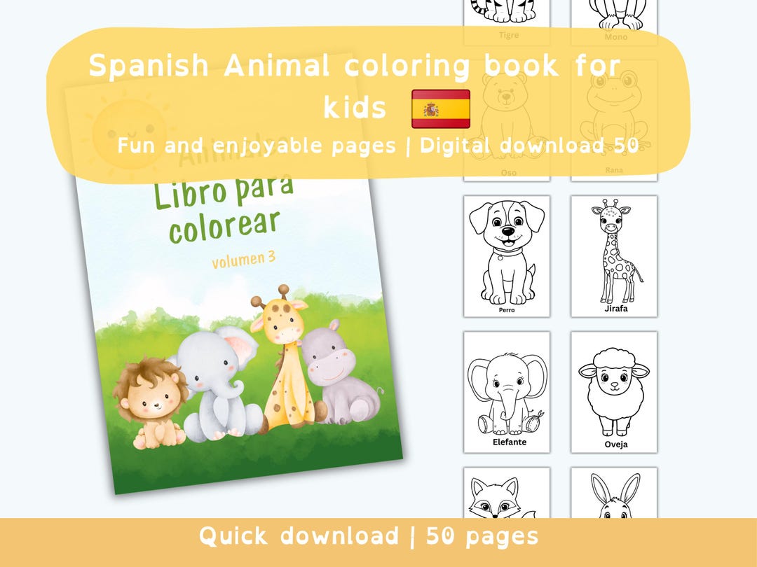Spanish Animal Coloring Book for Kids: 50 Printable Pages (PDF) - Etsy