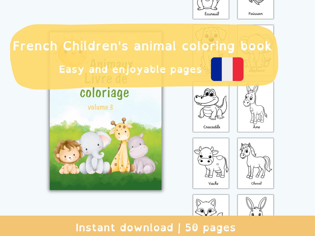 Kids Coloring Book: 50 French Animal Pages (printable PDF) - Etsy