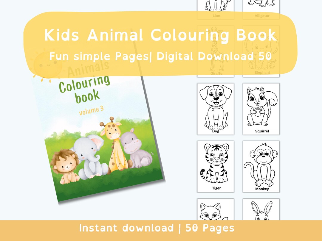 Kids Animal Coloring Pages, Fun Nature Designs (PDF Download) - Etsy