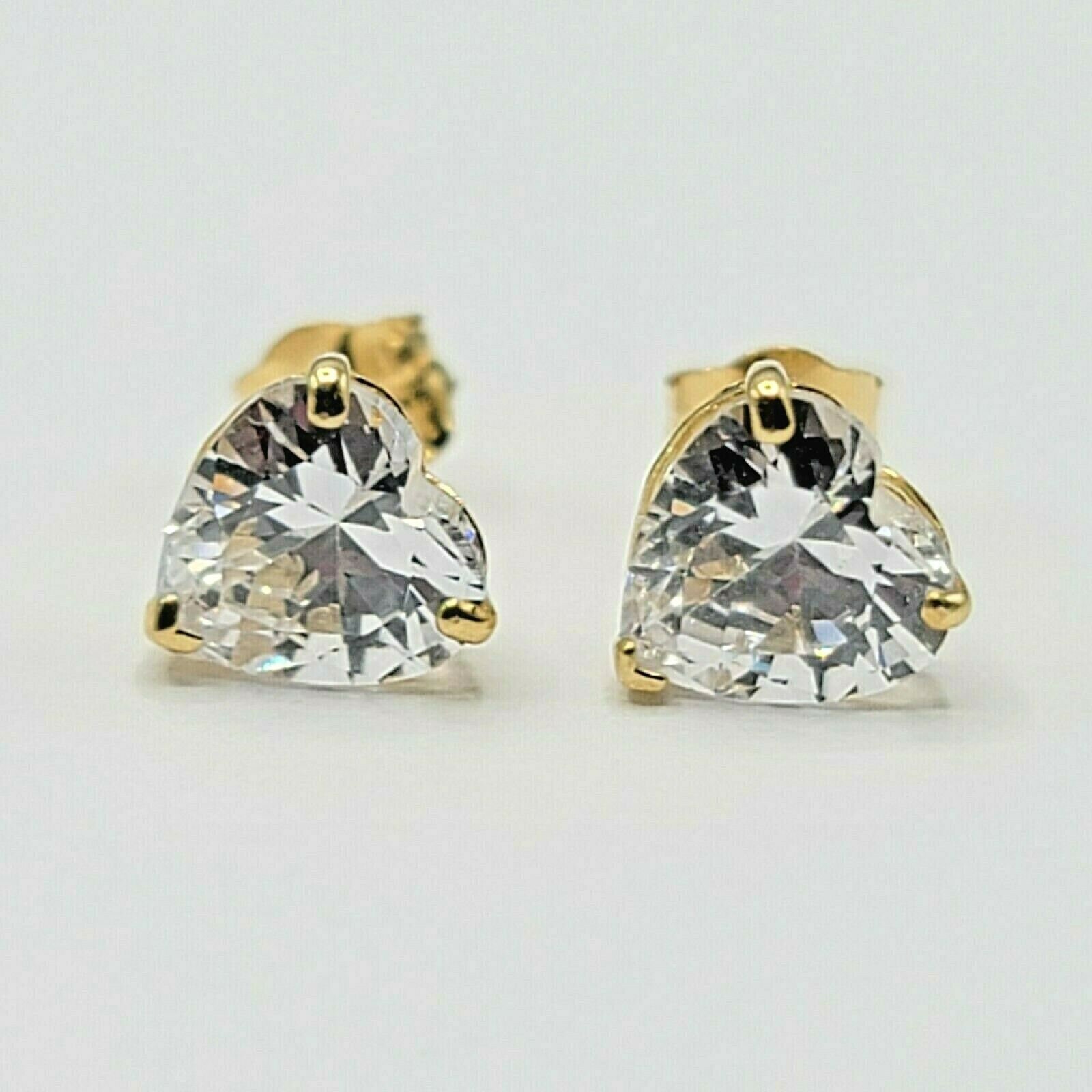 3 Ct Heart Shape Stud Earrings Real 14K Solid Yellow Gold Push - Etsy