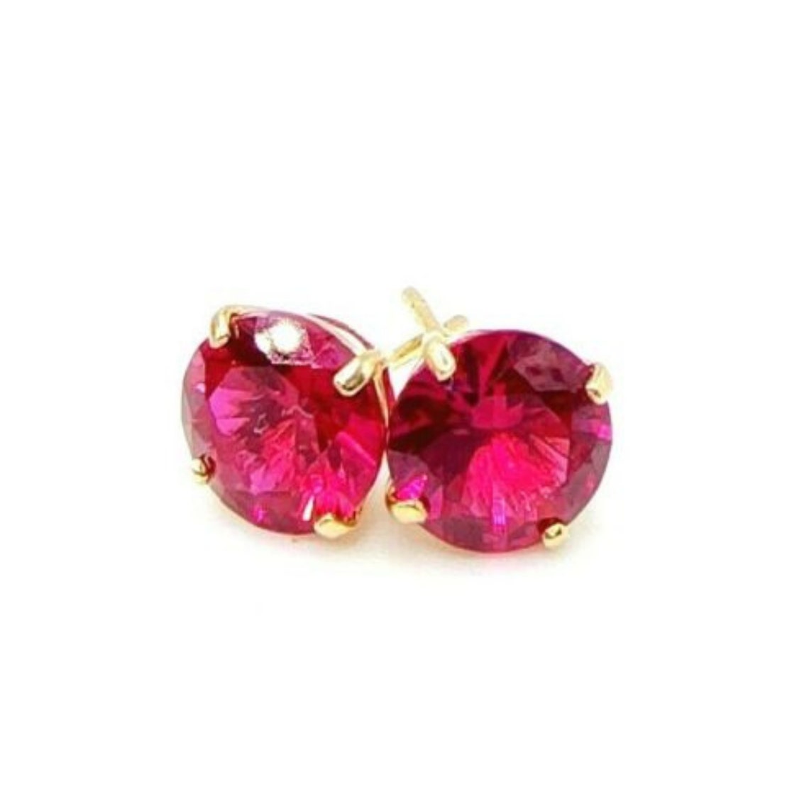 2 Ct Solitaire Round Created Ruby Stud Earrings Real Solid 14K - Etsy