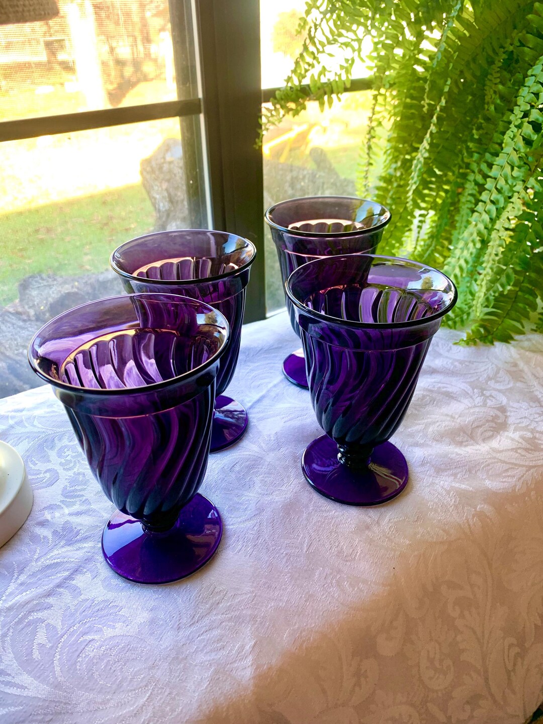 Vintage Fostoria Purple Glass Colony Water Glasses, Set of 4 Amethyst ...
