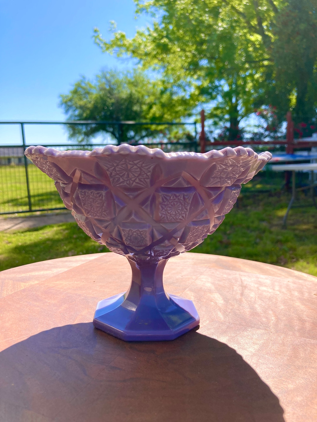 Vintage Milk Glass Compote, Lavender Square Cut Glass - Etsy