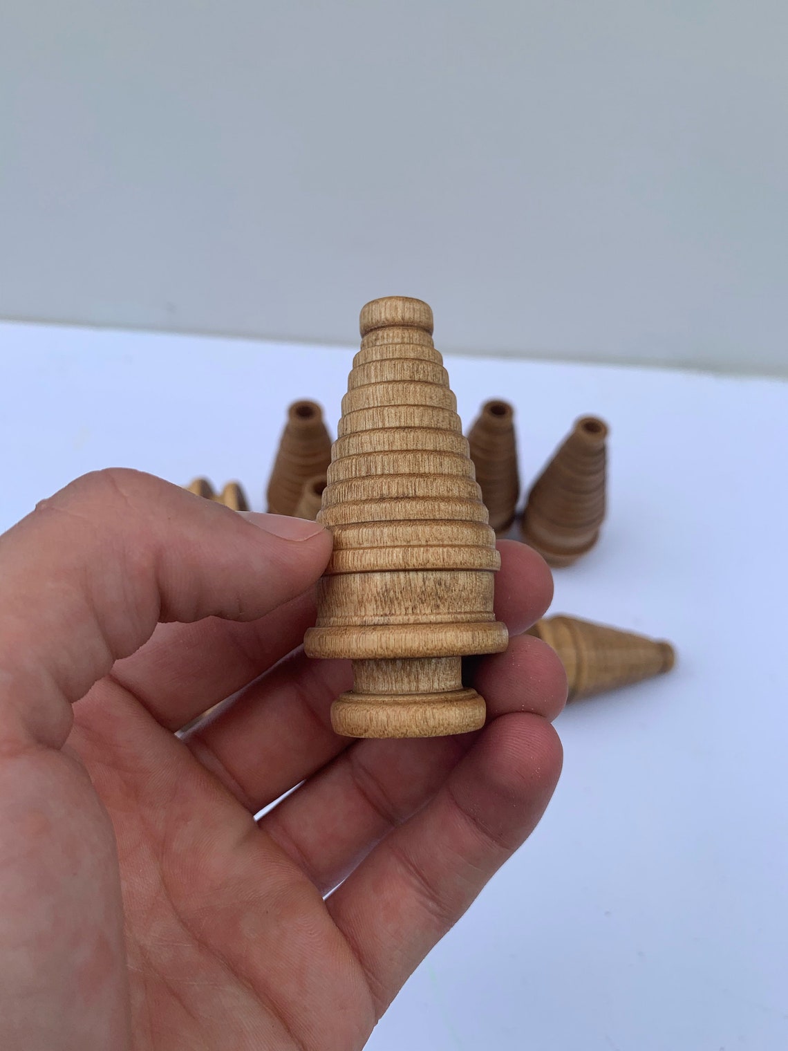 Christmas Tree Bobbins, Medium Woodtone, Industrial, Spinning, Lot of ...