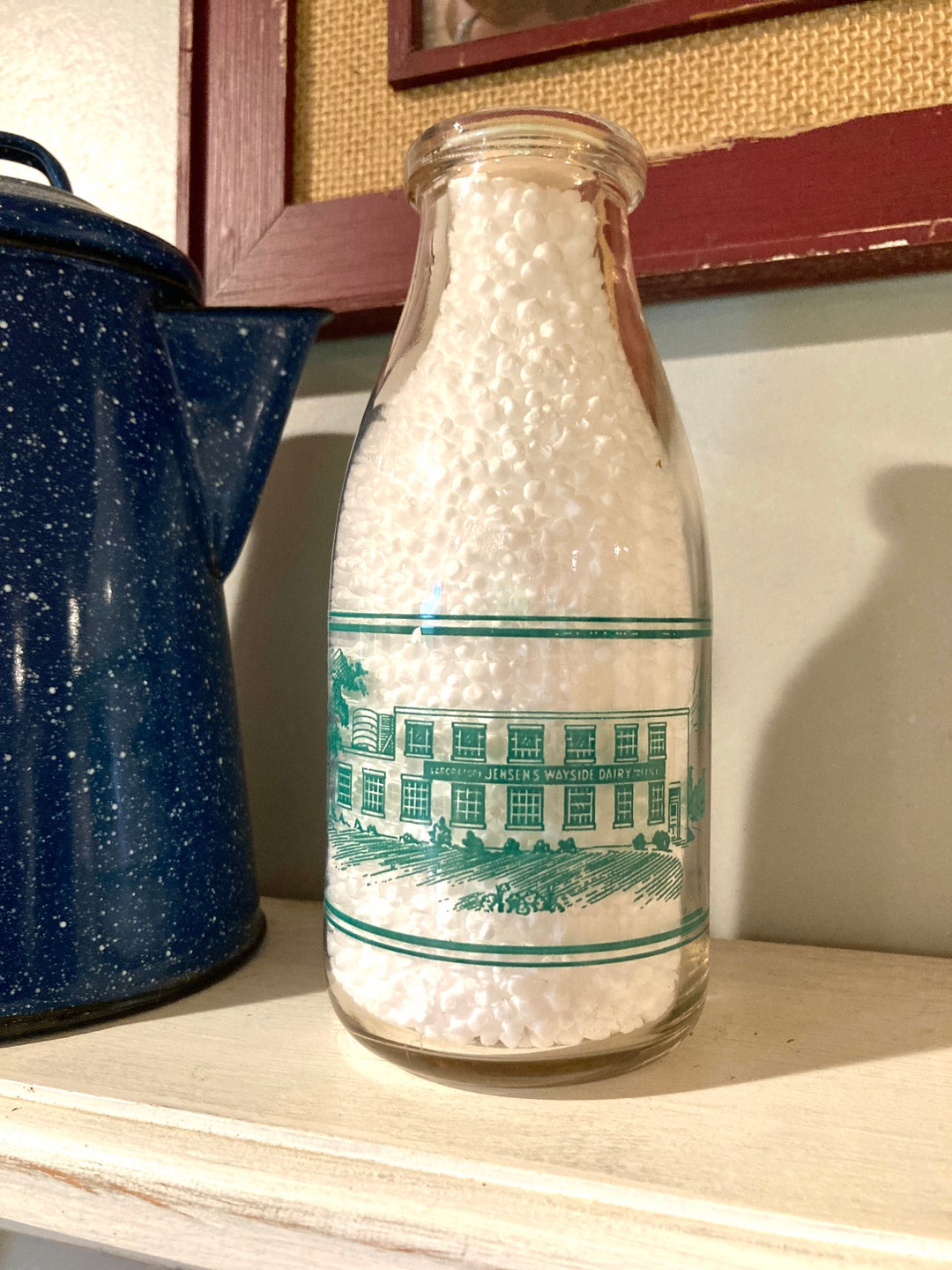 Pint Size Vintage Milk Bottle, Jensen's Wayside Dairy, MA, Green Pyro - Etsy