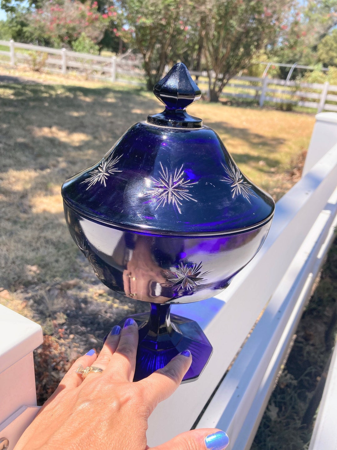 Starburst Compote With Lid, Candy Dish, Purple Glass, Amethyst, Serving ...
