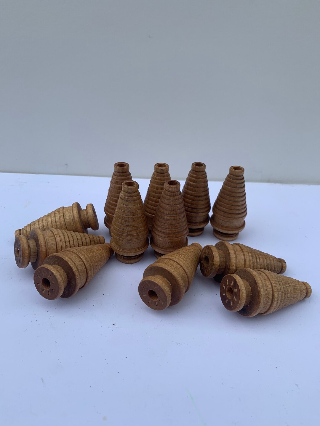 Christmas Tree Bobbins, Medium Woodtone, Industrial, Spinning, Lot of ...