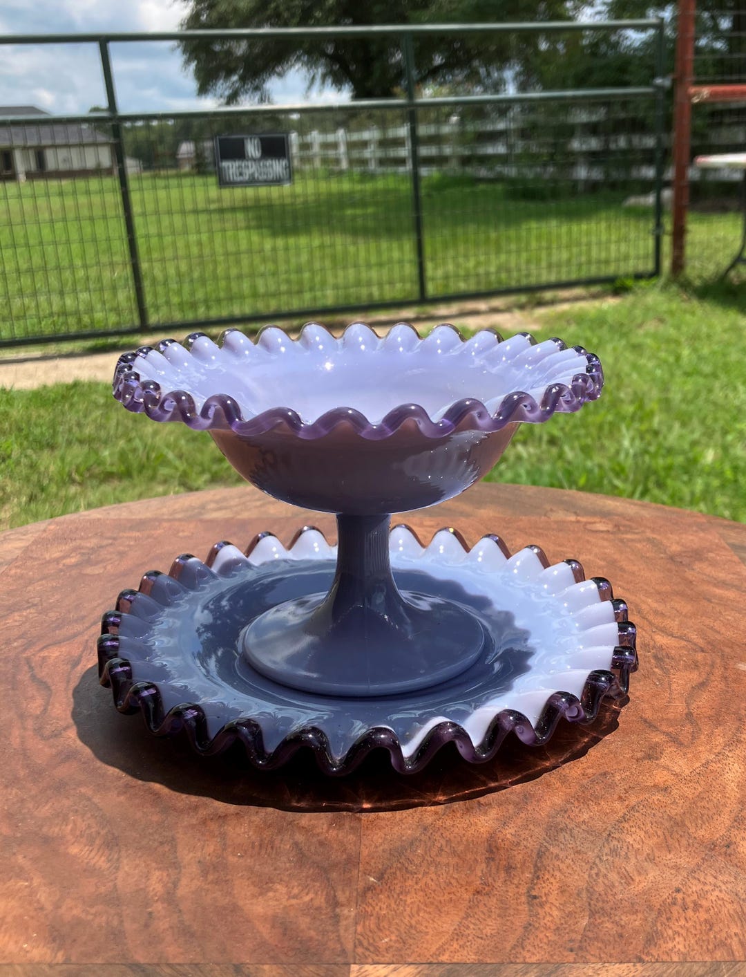 Fenton Milk Glass Compote With Matching Saucer, Bluish Purple Color - Etsy