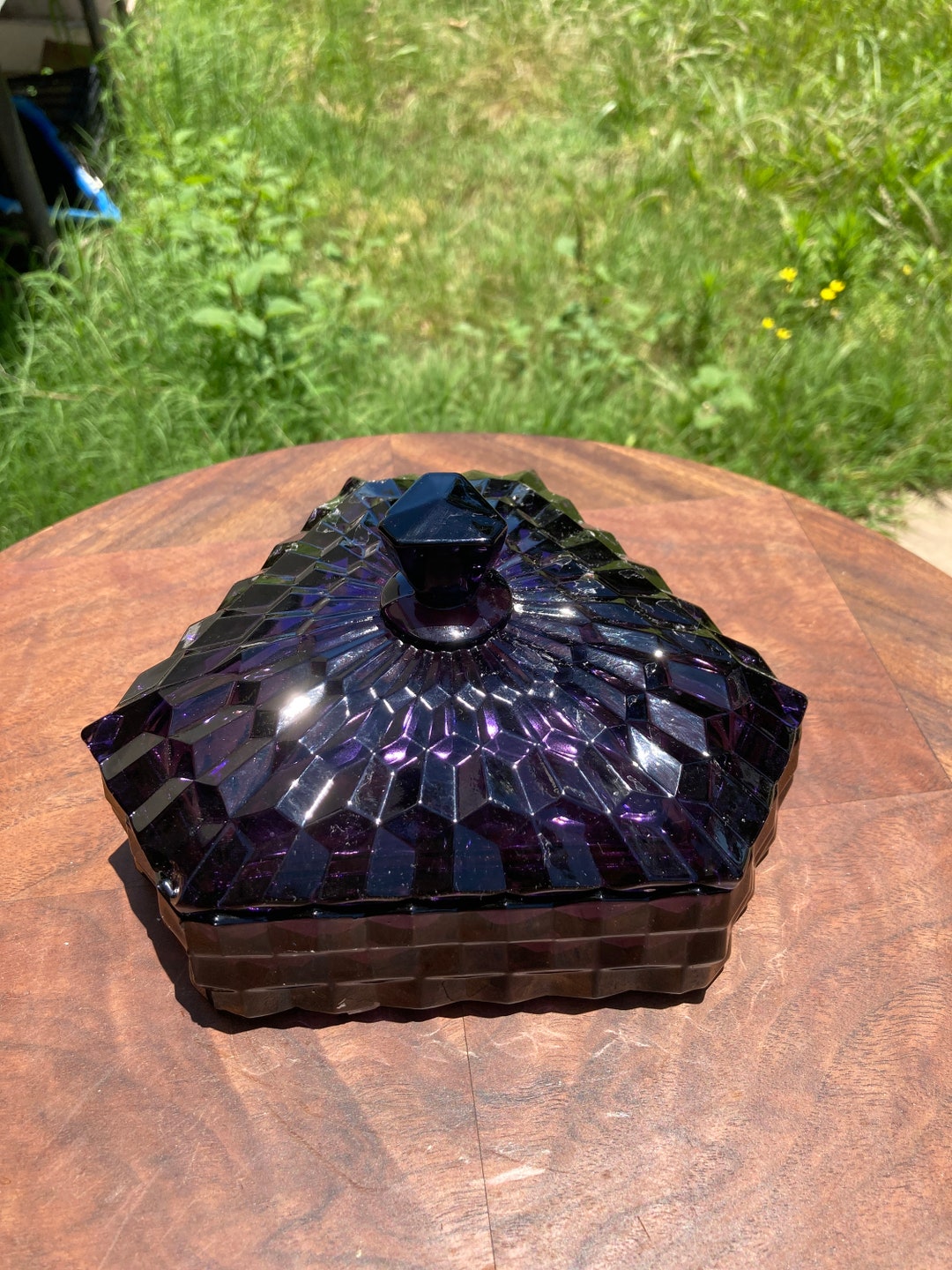 American Fostoria Triangular Dresser Box, 3 Sections With Lid and ...