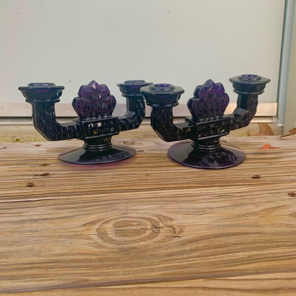Purple Fostoria Candle Holder - Etsy
