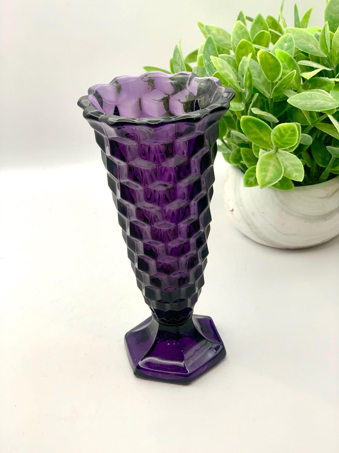 Vintage American Fostoria Cubist Flower Vase Amethyst Color 6" Tall ...