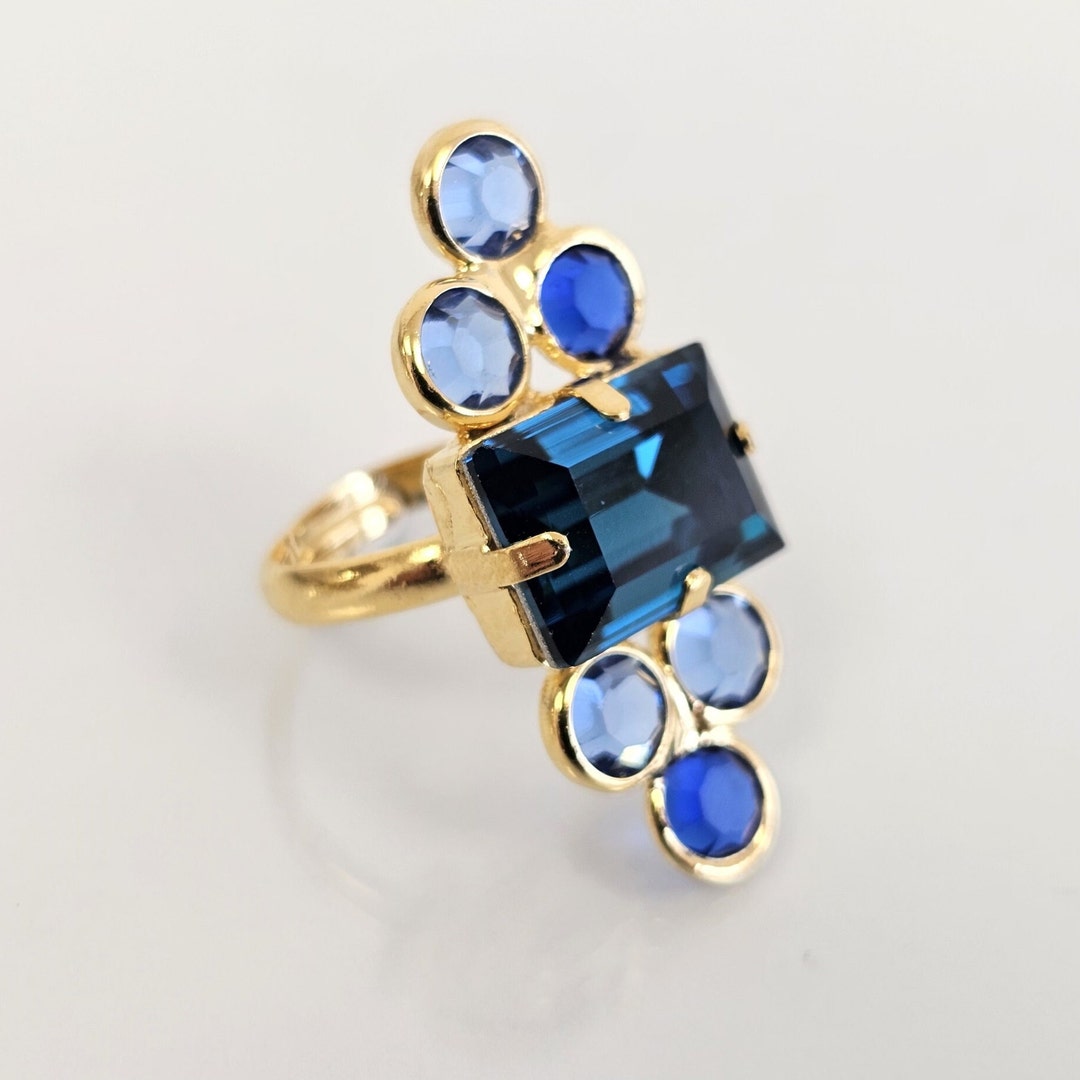 Blue Crystal Ring, Cocktail Crystal Ring, Rhinestone Ring, Crystal ...