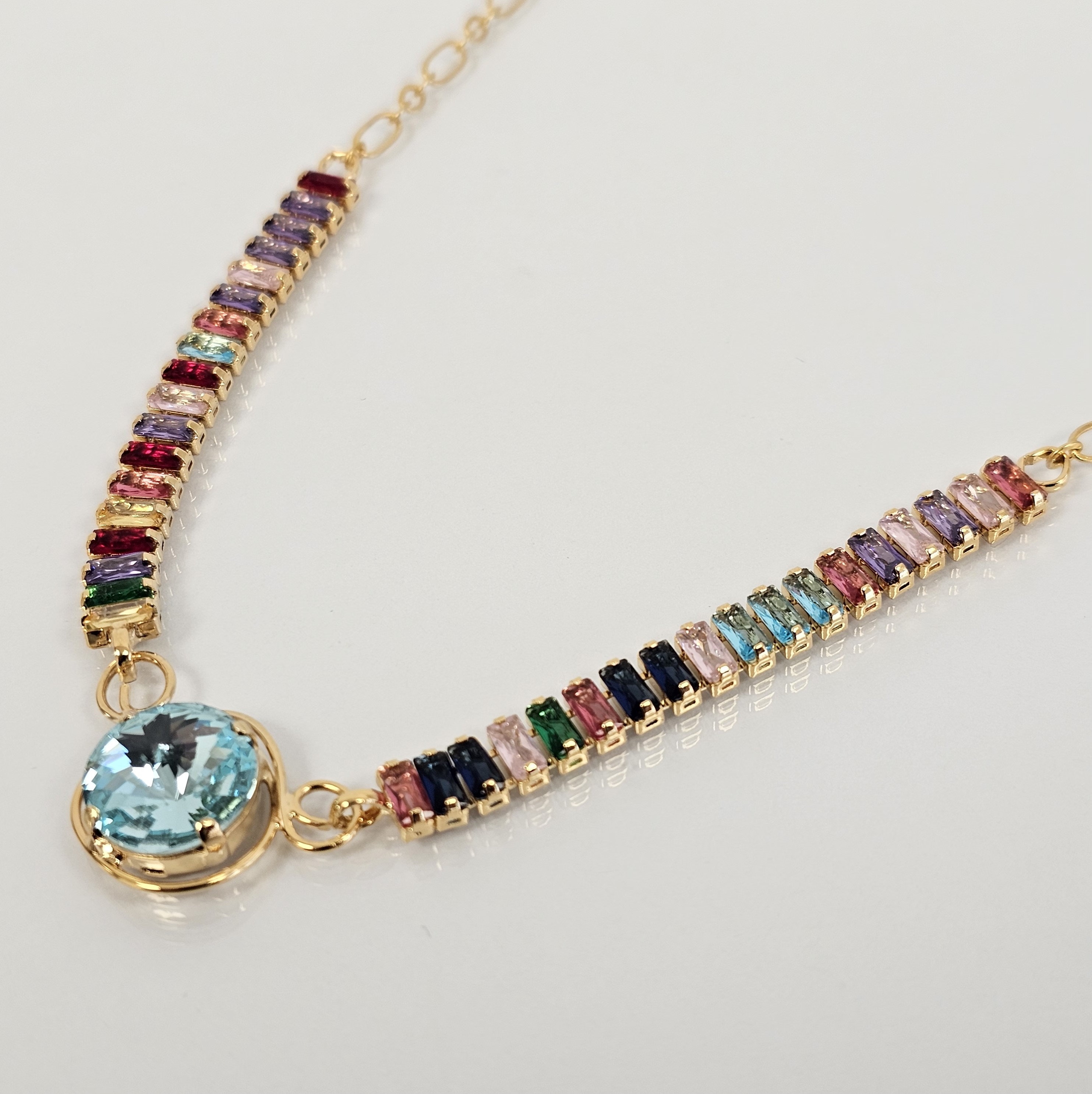 Rainbow Crystal Necklace, Multi Color Necklace, Tennis Necklace ...