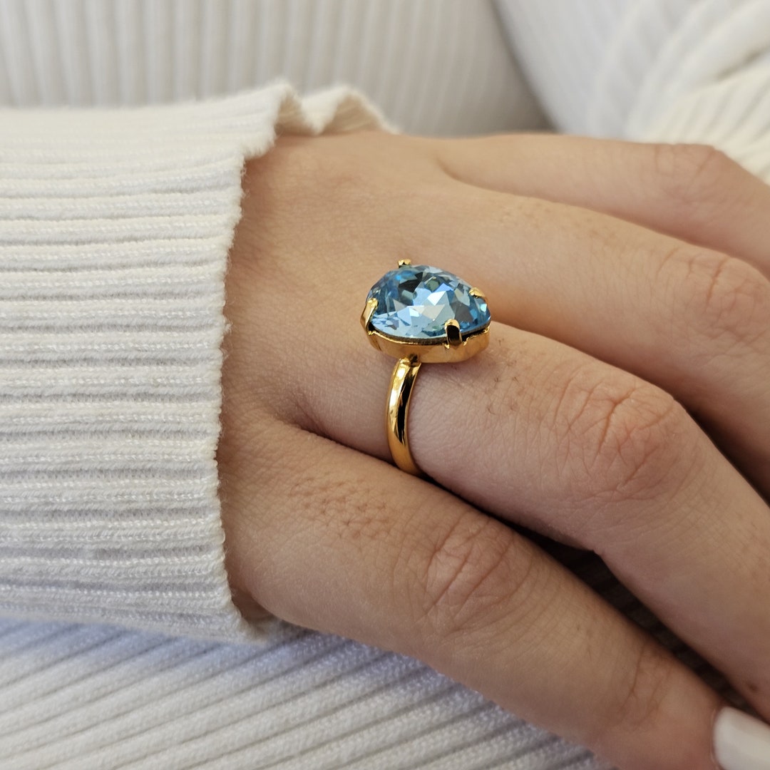 Light Blue Rhinestone Ring, Light Blue Statment Ring , Light Blue Ring ...