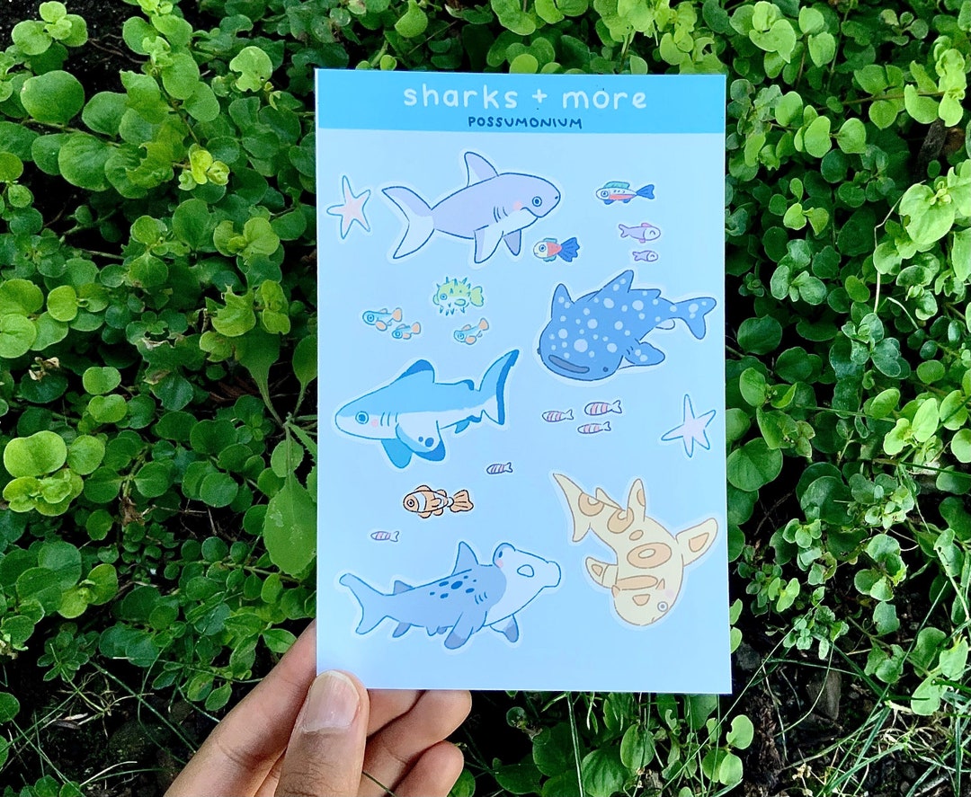 Sharks and Fish - Sea Life Sticker Sheet - Handmade - for Scrapbook ...