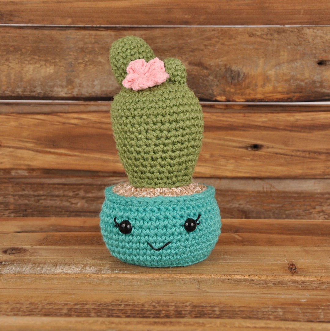 Knobby Cactus Teal Pot, Crochet Plant, Crochet Cactus, Hand Made ...