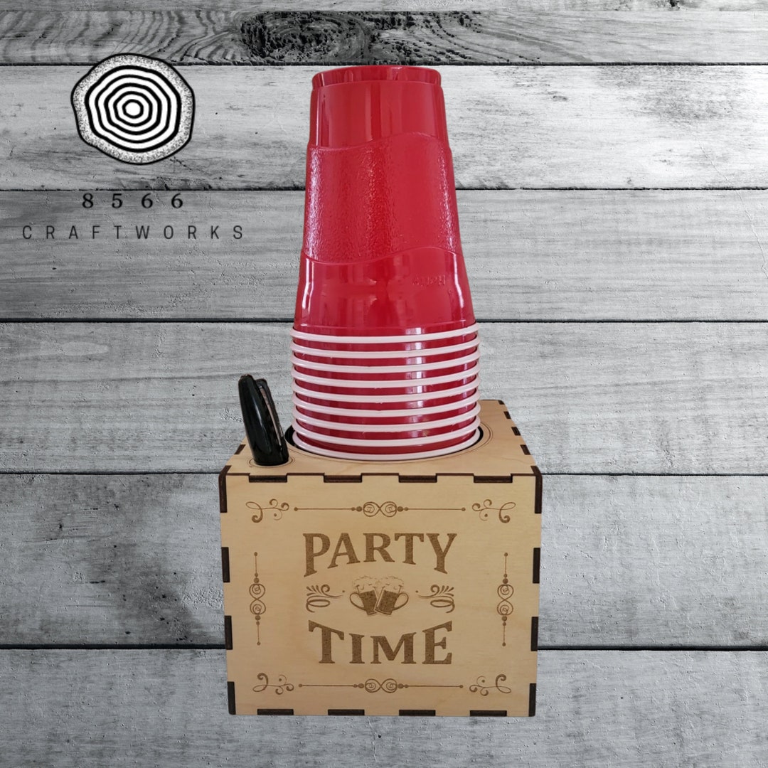 Party Cup Dispenser: Wooden Red Cup Holder With Marker Storage - Etsy
