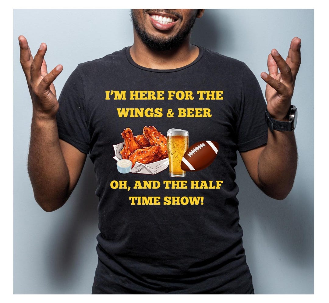 Funny Football Super Bowl Design: Wings, Beer, Halftime (PNG Digital ...