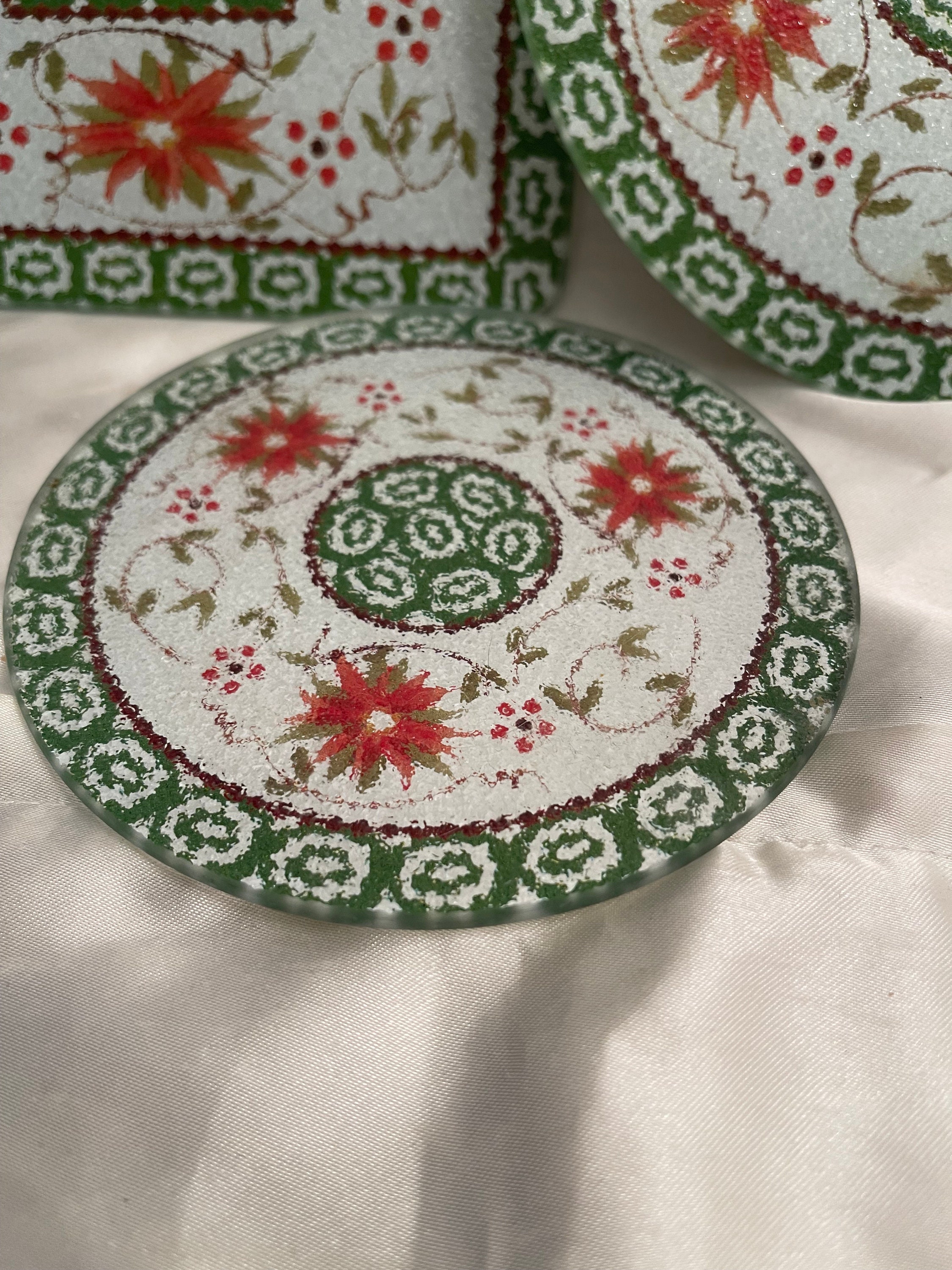 SET OF 3 GREEN Glass Trivets Kitchen Decor Kitchen Trivets Collectable ...