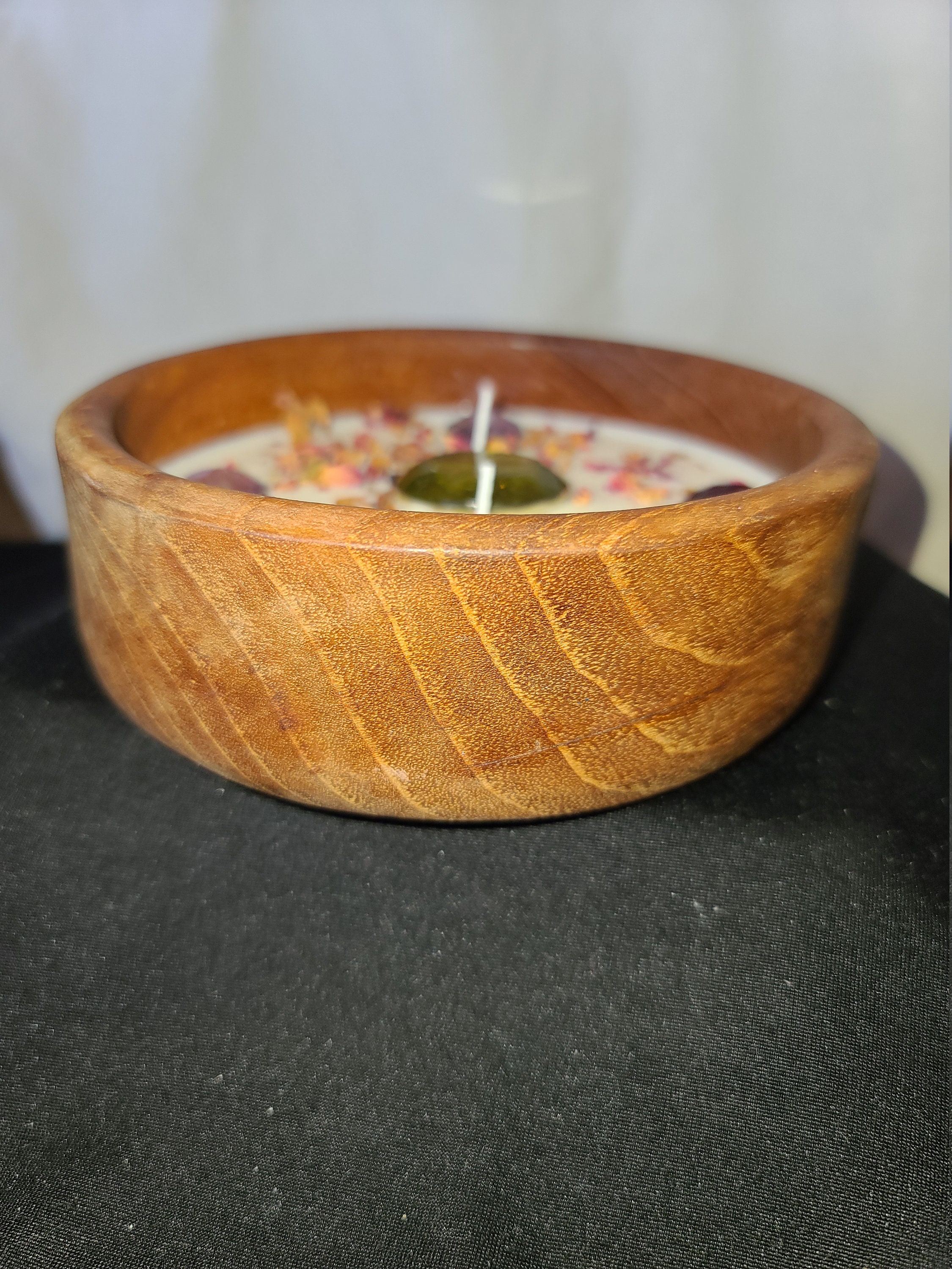 HANDMADE CUSTOM DESIGNED Candle in Wood Bowl Container Hand-crafted ...