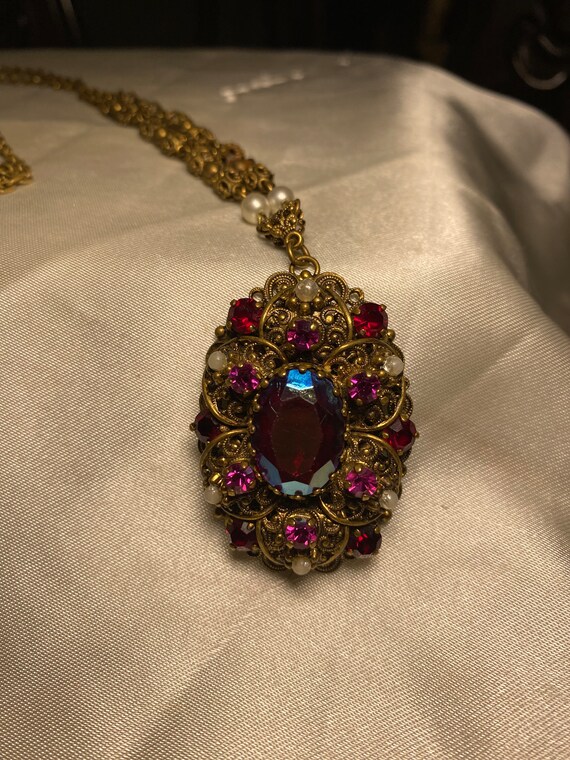 VINTAGE WEST GERMANY Filigree rhinestone necklace sig… - Gem