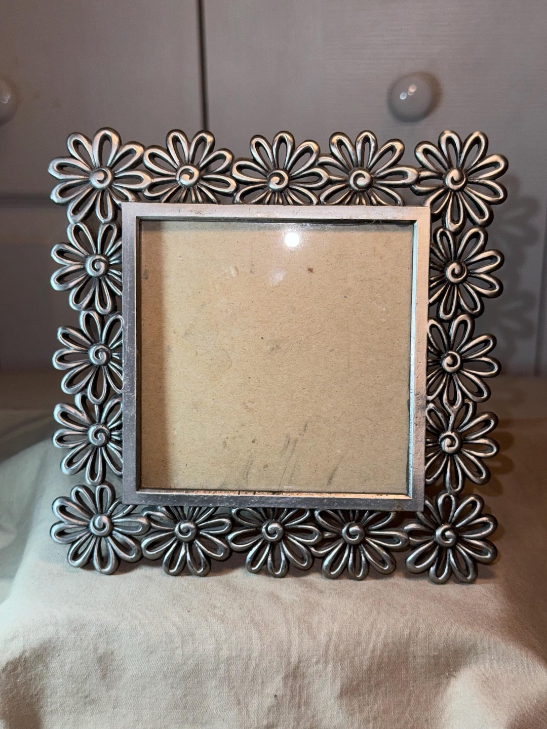 CARVED SILVER METAL Flower Picture Frame Vintage Photo Frame Carved ...