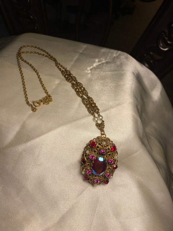 VINTAGE WEST GERMANY Filigree rhinestone necklace sig… - Gem