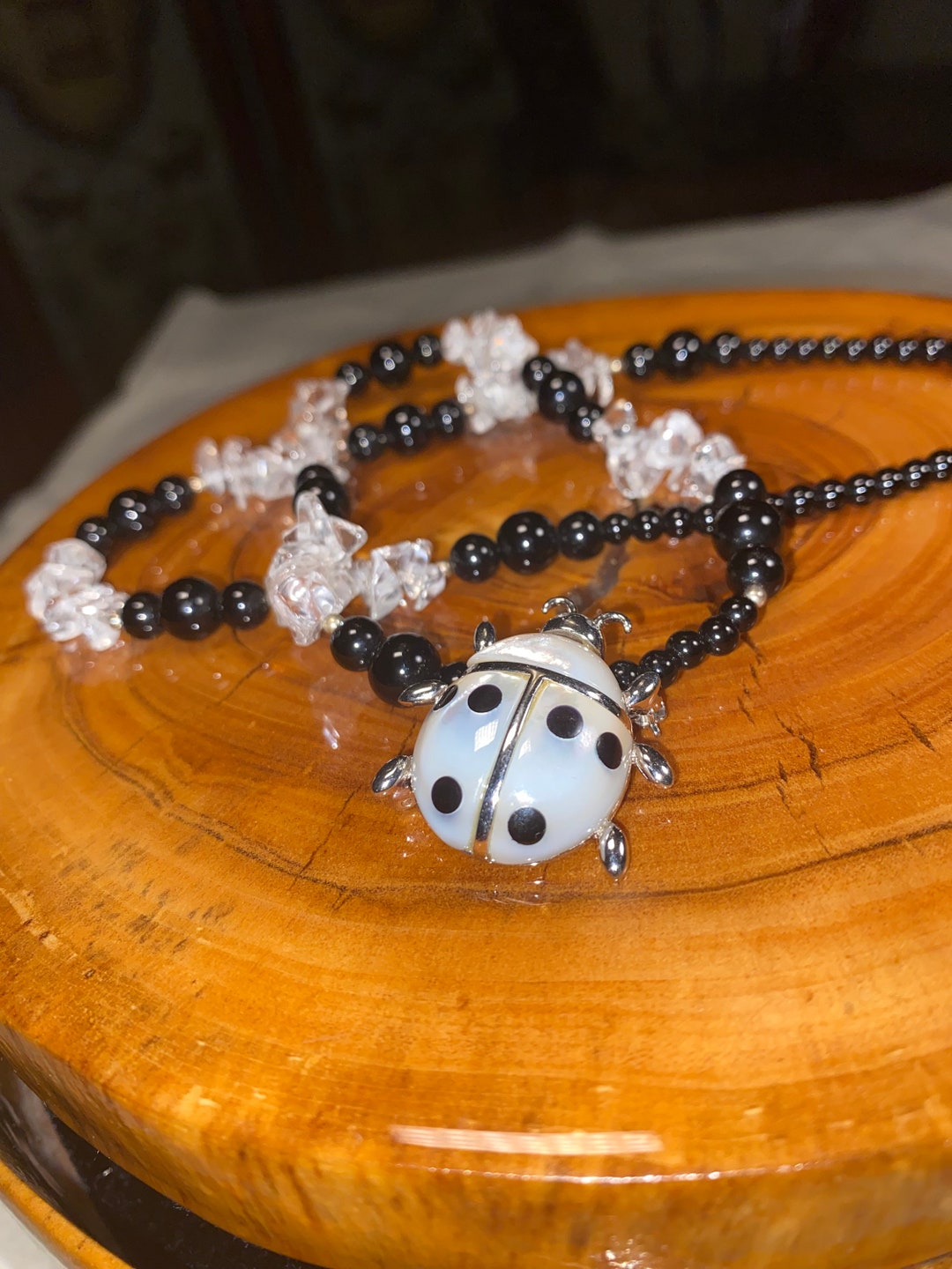 Lee Sands Crystal Beaded Sterling Mop Ladybug Necklace Rare Lee Sands ...