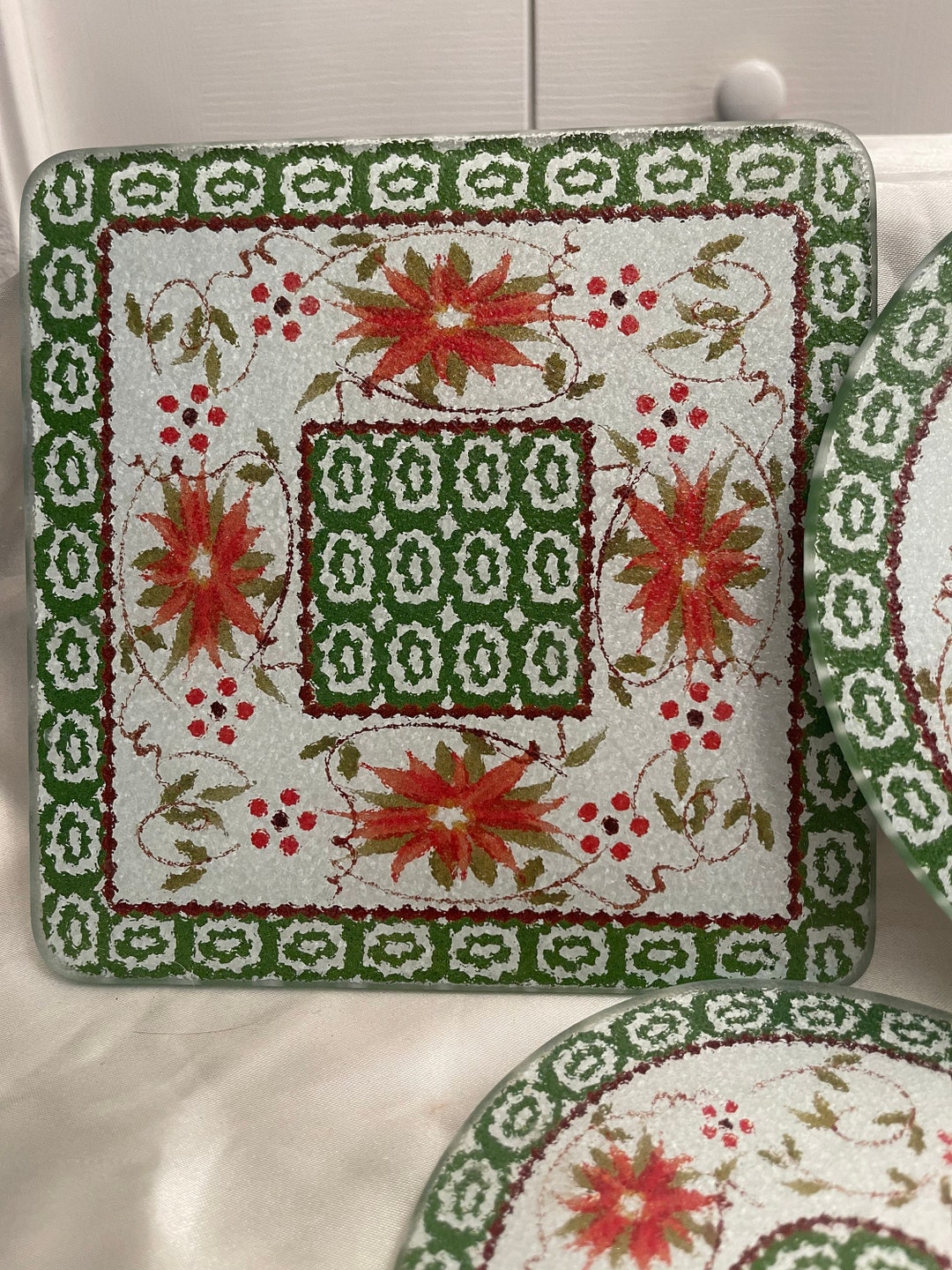 SET OF 3 GREEN Glass Trivets Kitchen Decor Kitchen Trivets Collectable ...