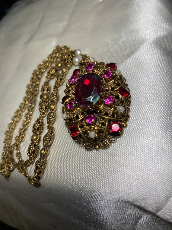 VINTAGE WEST GERMANY Filigree rhinestone necklace sig… - Gem
