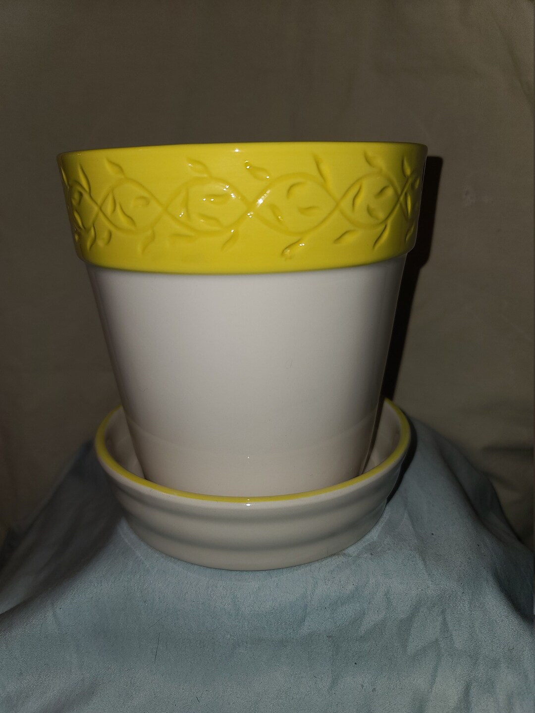 YELLOW GLAZED CERAMIC Flowerpot Garden Pot Home Decor Patio Decor ...
