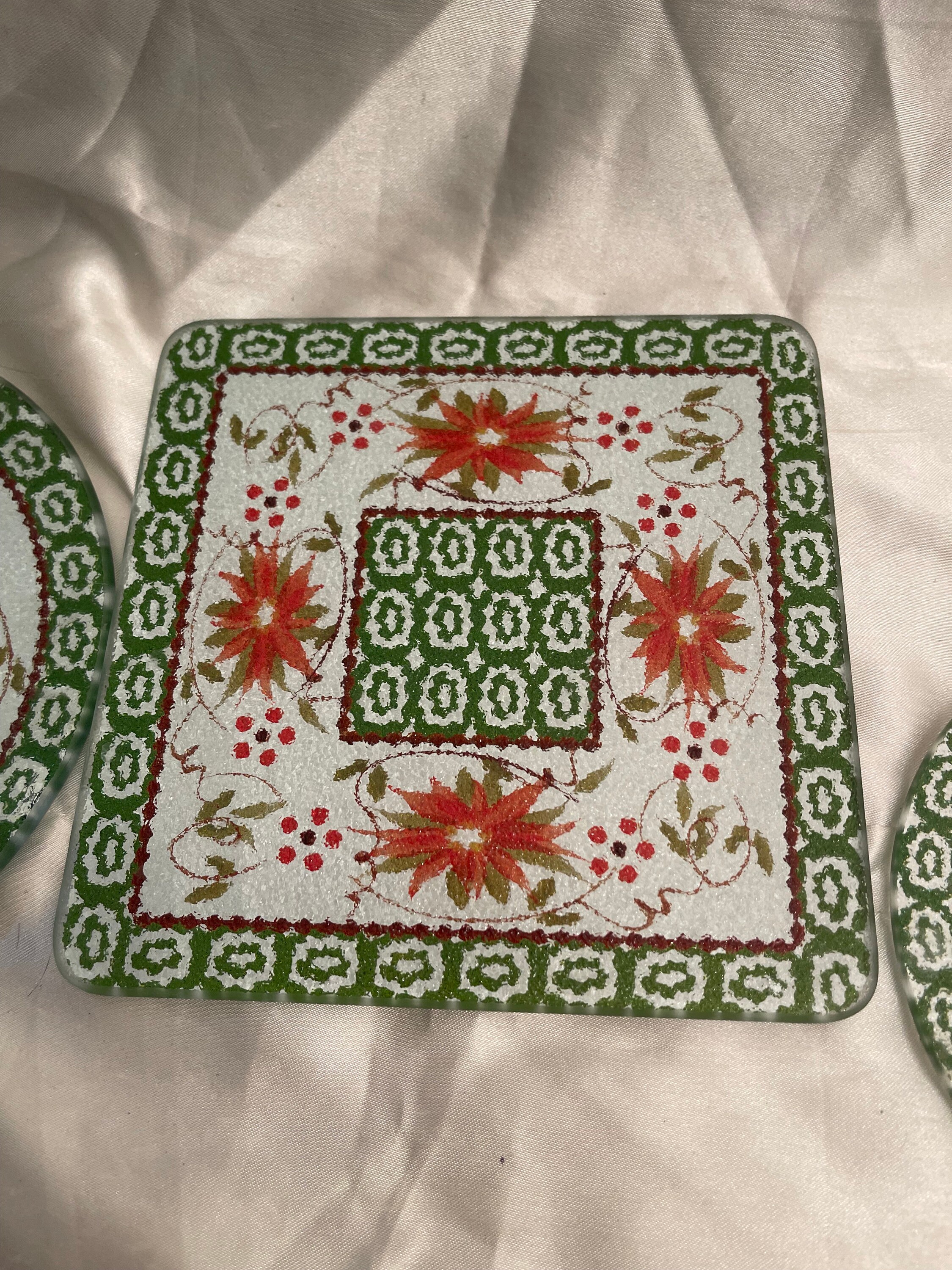 SET OF 3 GREEN Glass Trivets Kitchen Decor Kitchen Trivets Collectable ...