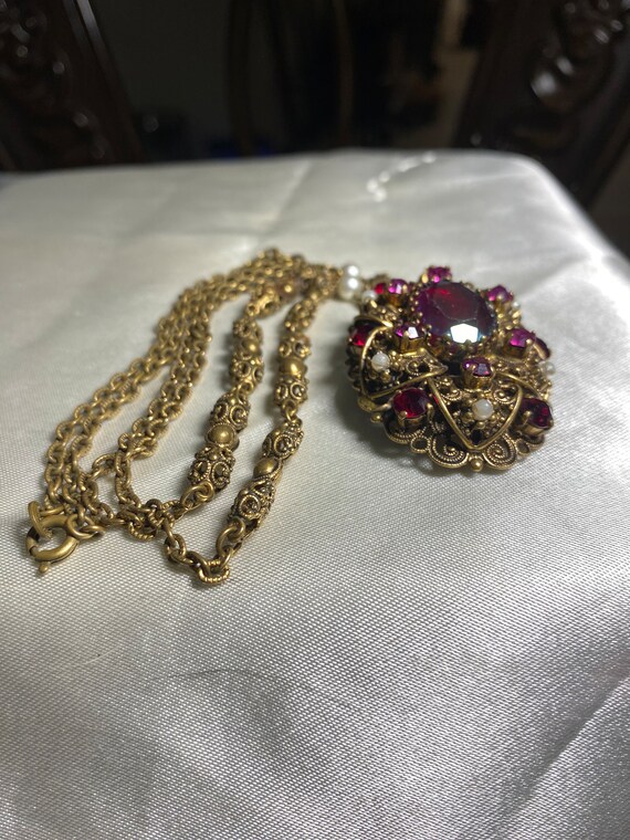 VINTAGE WEST GERMANY Filigree rhinestone necklace sig… - Gem