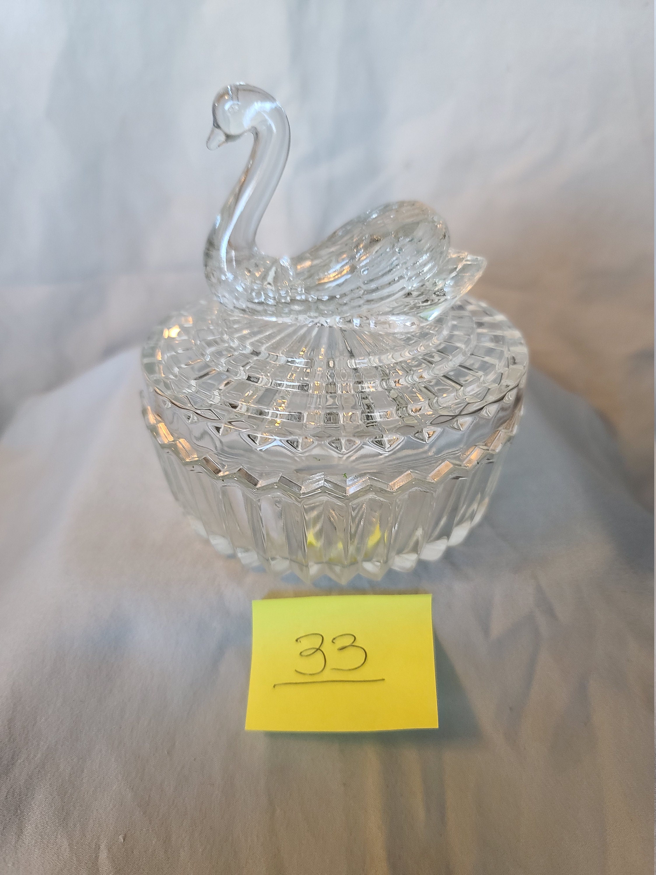 VINTAGE CUT GLASS Swan Powder Box Vintage Panel Glass Box With - Etsy