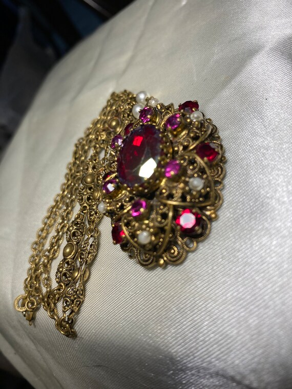 VINTAGE WEST GERMANY Filigree rhinestone necklace sig… - Gem