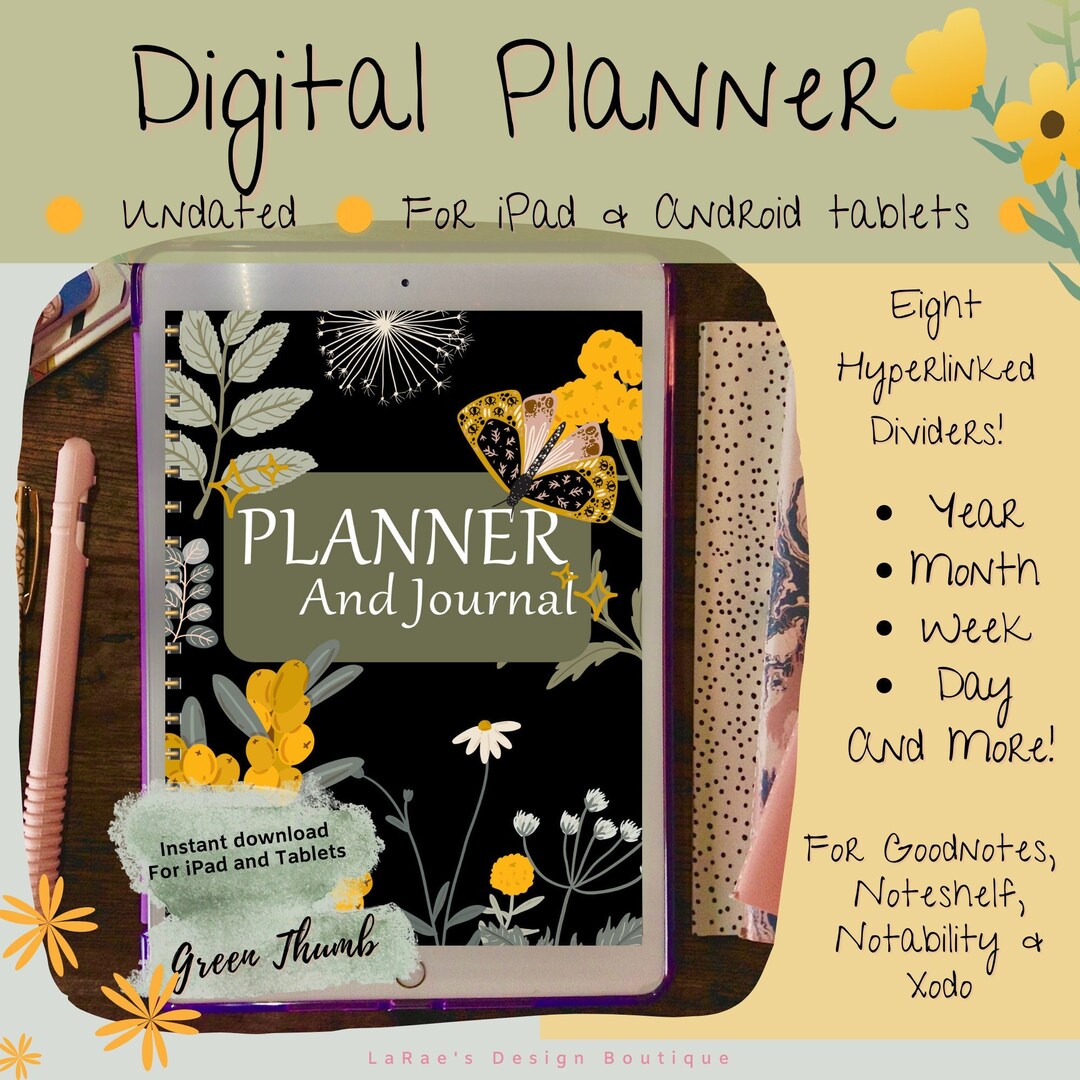 Undated Digital Planner Green Floral Digital Planner - Etsy
