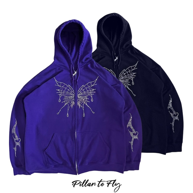 Rhinestone Zip up Hoodie - Etsy