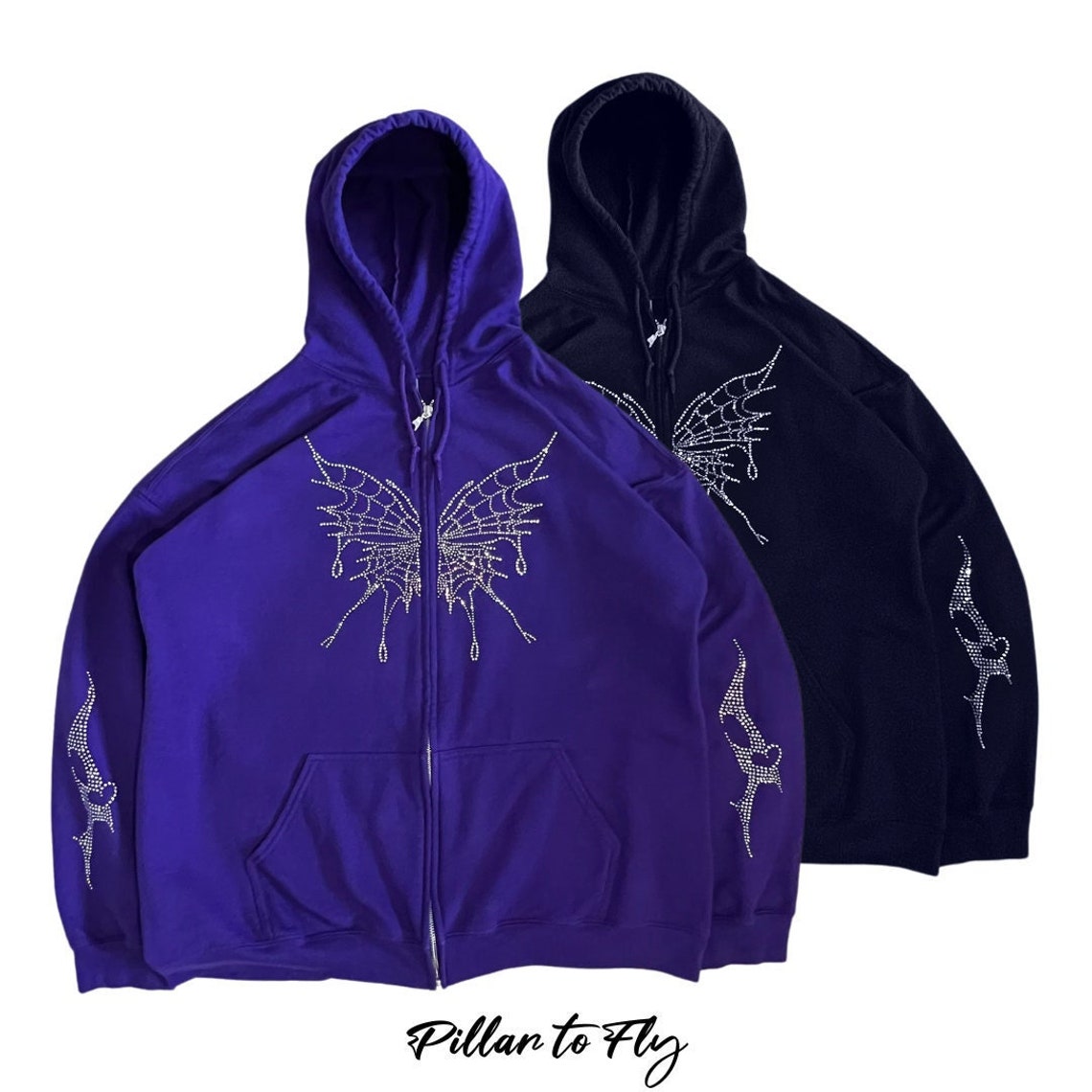 Web Butterfly Zip-up Hoodie | Rhinestone Zipper Hoodie | Y2K Streetwear ...