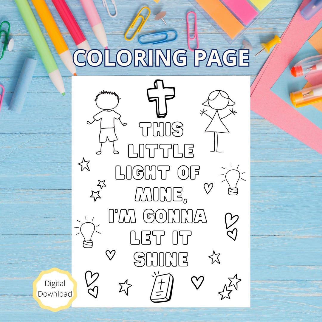 This Little Light of Mine Coloring Page: Christian Bible Verse (PDF ...