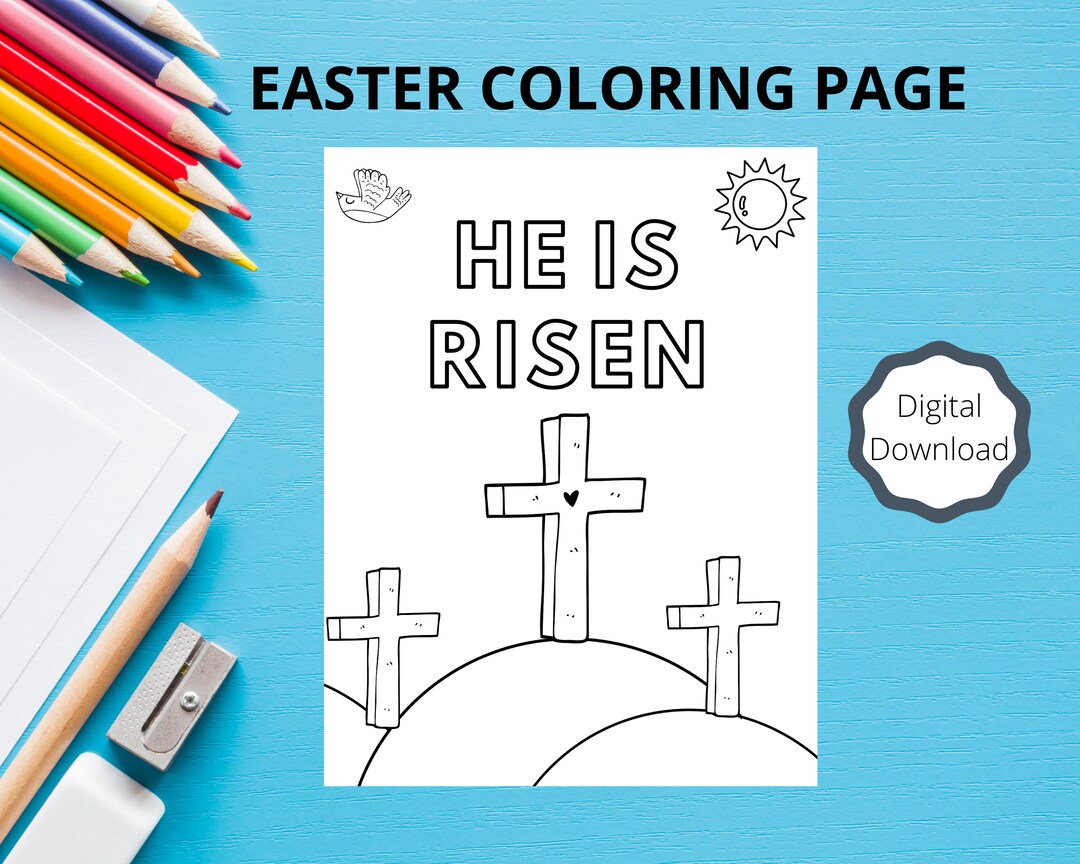 Easter Kids Coloring Page - He is Risen - Christian Coloring Page ...