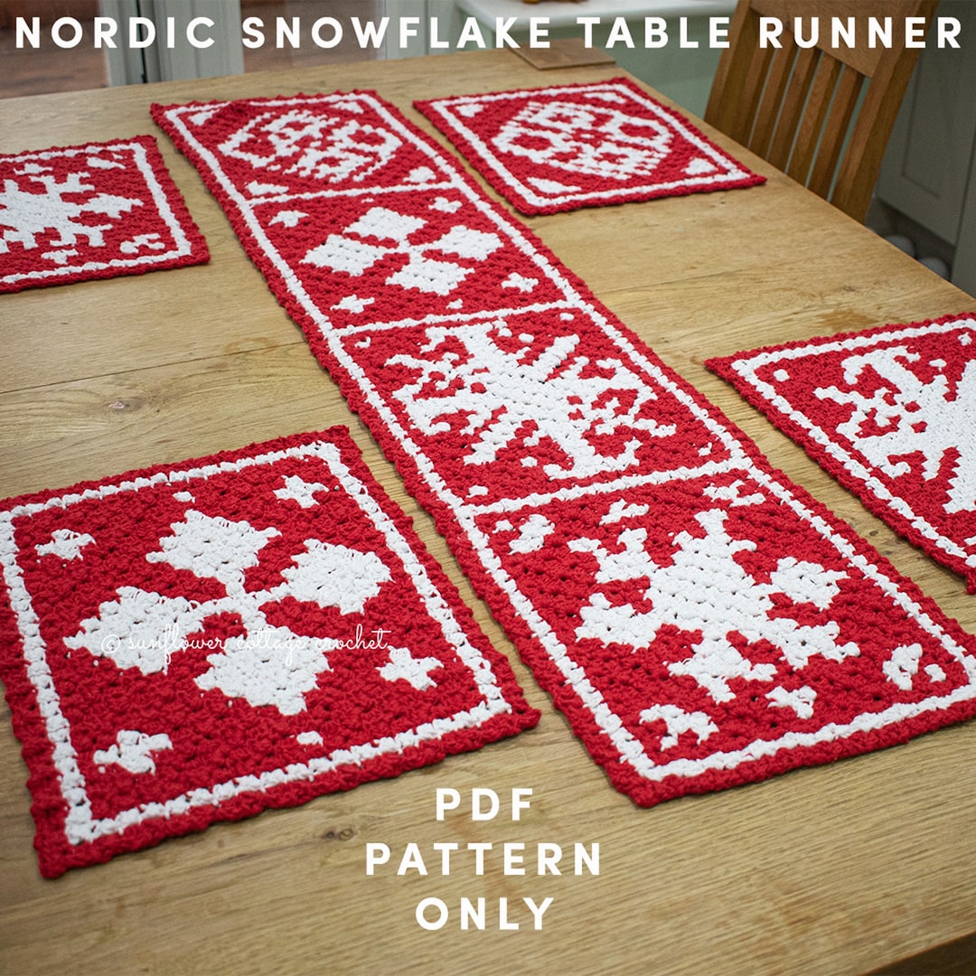 Nordic Snowflake Table Runner, Christmas Crochet Pattern, Corner to ...