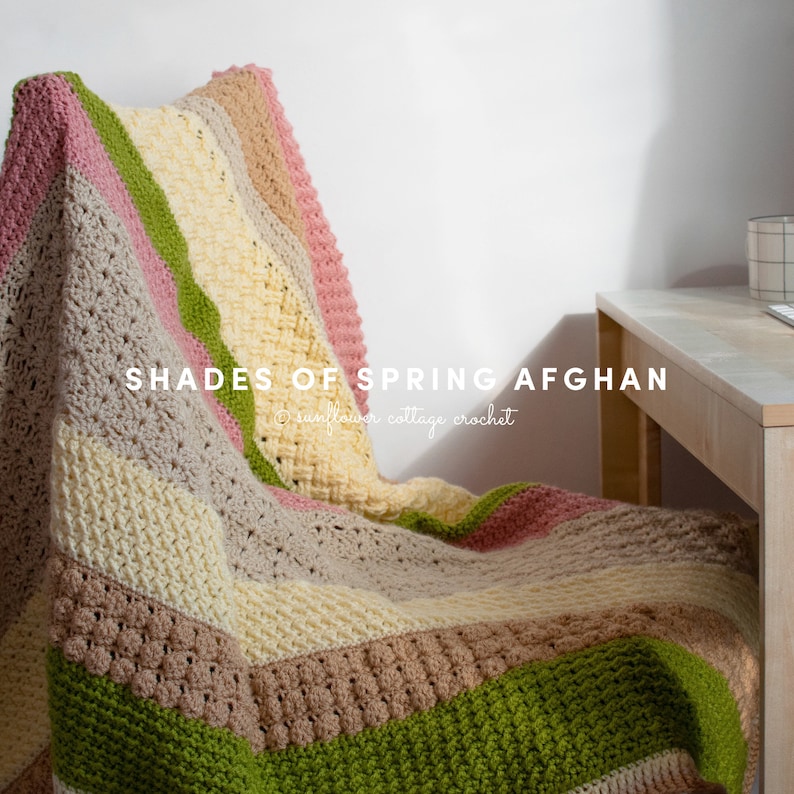 Shades of Spring Afghan | Crochet Textured Afghan Throw Blanket Pattern ...